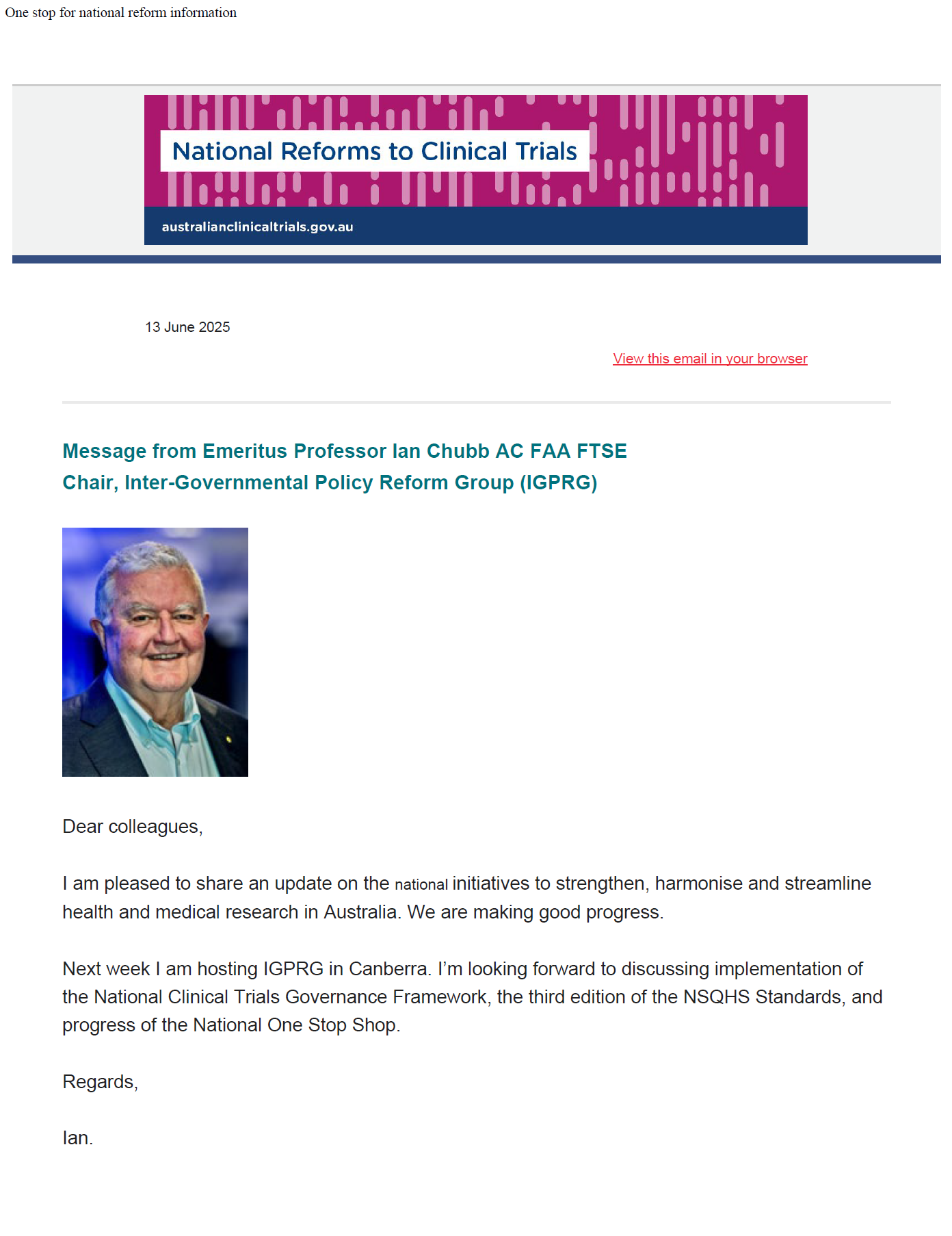 Inter-Governmental Policy Reform Group (IGPRG) – 13 June 2025 Newsletter | Australian Clinical ...